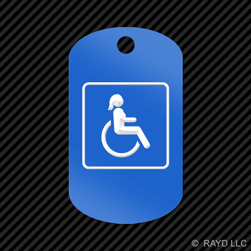 Female Handicap Keychain GI dog tag engraved many colors wheelchair ...