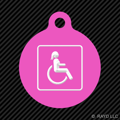 Female Handicap Keychain Round with Tab dog engraved many colors ...